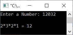 C++ Program to Find and Print the Product of the Digits of a Number